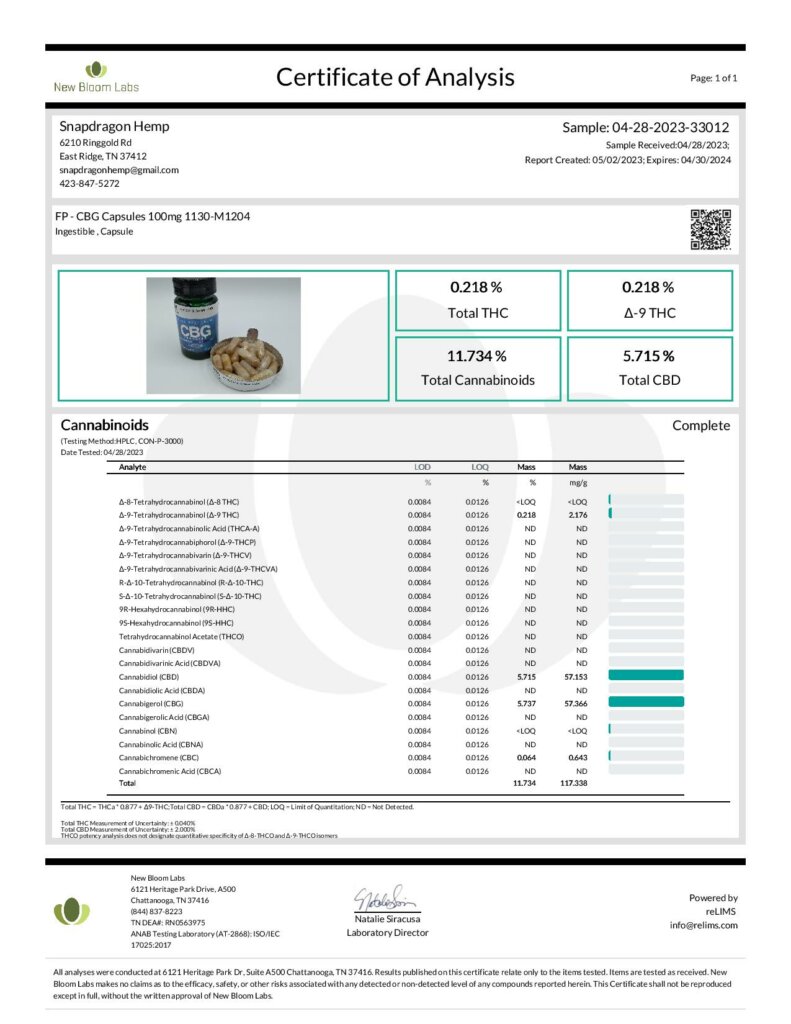 Lab Results - Snapdragon Hemp